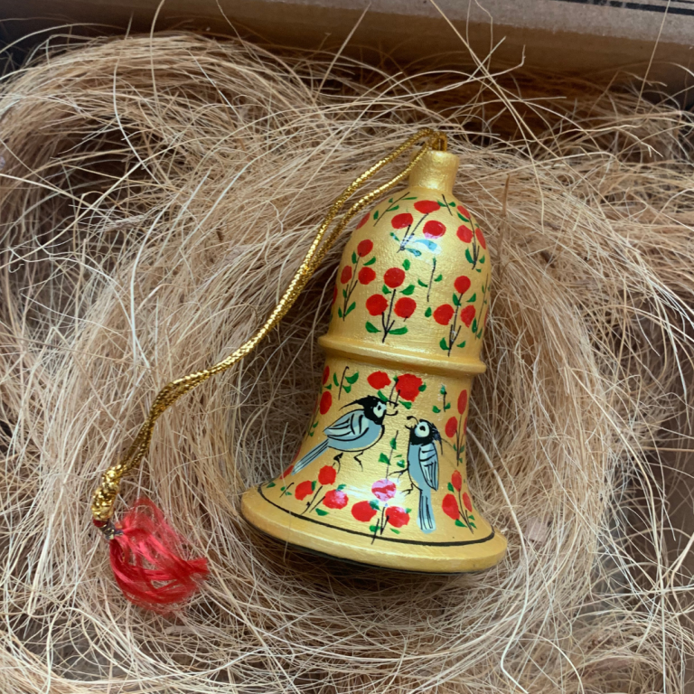 Red & Gold Bird Design - Bell | Hand-Painted Hanging Christmas ...