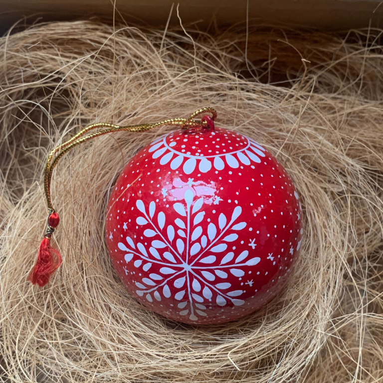 Hand-Painted Hanging Christmas Decoration | Red Snowflake - Bauble ...