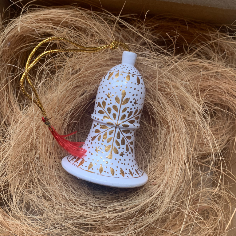 White Gold Snowflake - Bell | Hand-Painted Hanging Christmas Decoration ...